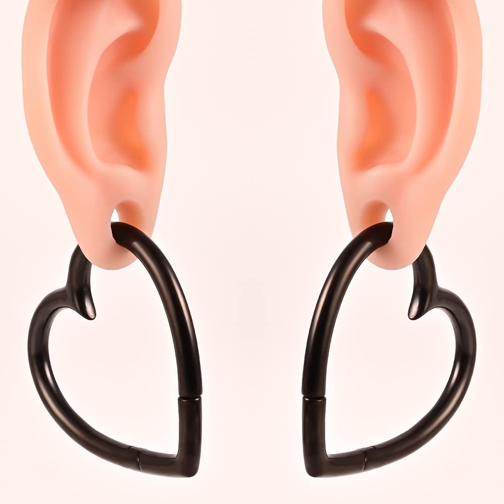 Atomhole 2PCS Ear Weights Hypoallergenic Heart Ear Hangers for Stretched Ear Gauges Plugs,316 Stainless Steel Body Jewelry Piercing Tunnel Expander (6mm(2G), Black)