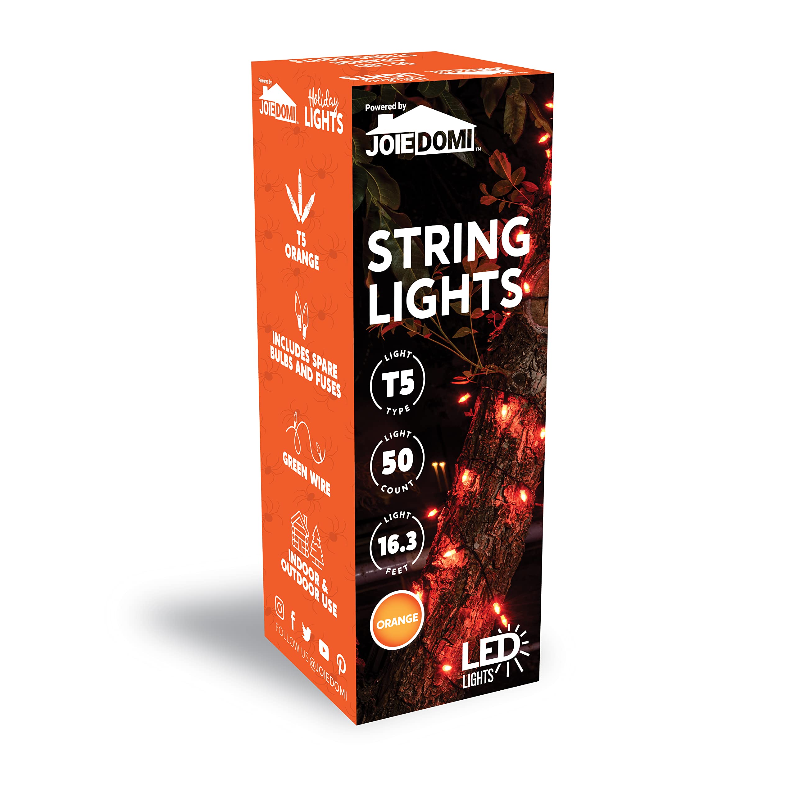 JOIEDOMI 100 (2x50) LED Halloween String Lights 32.6FT (2x16.3) Green Wire for Indoor Outdoor Holiday Décor Halloween Event Decoration, Tree, Eaves, Haunted House Theme Party (Orange)