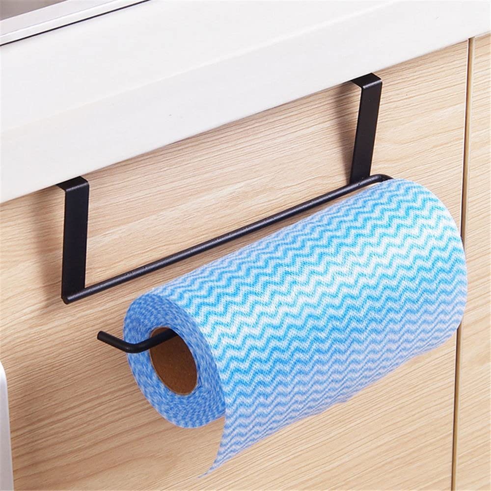Andy's Orchids Under Cabinet Paper Roll Rack, Over Door Towel Holder, Metal Tissue Hanger Organizer Rack Shelf for Toilet Kitchen Accessories (Black)
