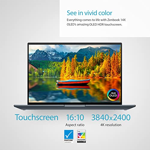 ASUS ZenBook 14X OLED Laptop, 14” WQXGA+ 16:10 Touch Display, Intel Core i7-1165G7 CPU, NVIDIA GeForce MX450, 16GB RAM, 512GB SSD, Windows 11 Pro, Pine Grey, UX5400EG-XB73T