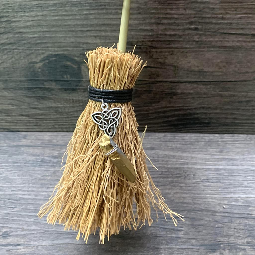 Broom Straw Witch Brooms With Hanging Crystal Pendant Decorations For Halloween Broom Accessories