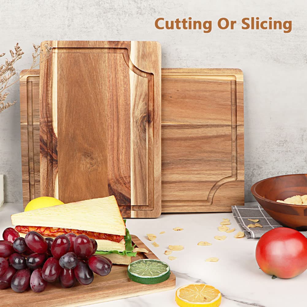 AIDEA Acacia Wood Cutting Board, Cutting Boards for Kitchen Chopping Board with Handle Set of 3 for Meat/Vegetables/Fruits