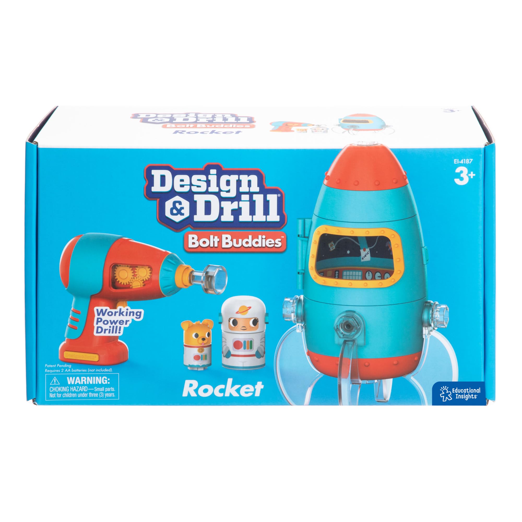 Educational Insights Design & Drill Bolt Buddies Rocket Take Apart Toy with Electric Toy Drill, Preschool STEM Toy, Gift for Boys & Girls, Ages 3+