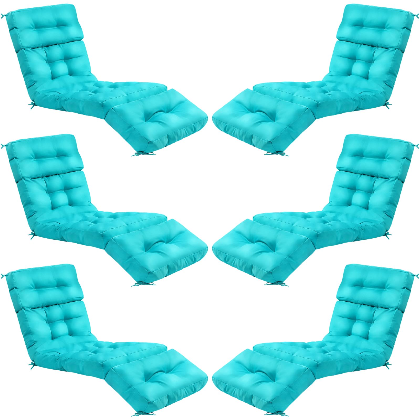 Huwena 6 Pcs Outdoor Chaise Lounge Cushion Pool Patio Lounge Cushions 22 x 73 x 4.7H Inch Waterproof Lounge Chair Cushion Beach Lounge Cushion Replacement for Patio Lounge Chairs (Lake Blue Style)