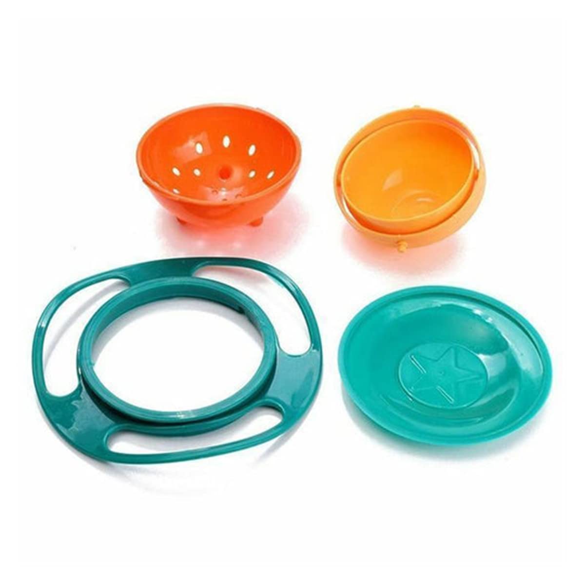 Baby Universal Gyro Bowl,Magic Gyro Bowl 360 Degree Rotate Spill-Proof Bowls with Lid Plastic Creative Dishes Practice Feeding Bowls (Blue*3)