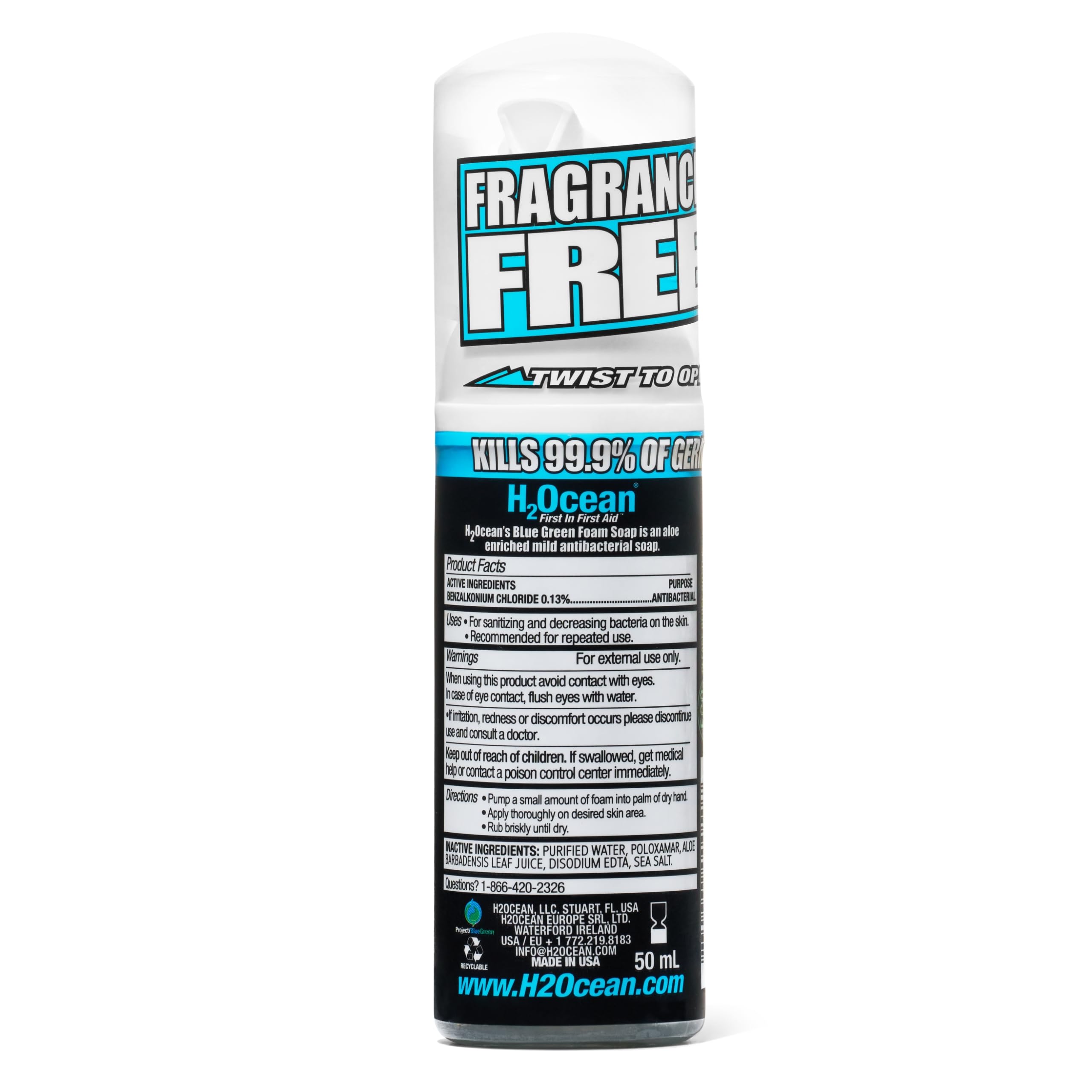 H2Ocean Blue Green Foam Soap - Tattoo Foam Antibacterial Soap for Tattoo Aftercare - Tattoo Care with Aloe Vera - Travel-Size Tattoo Moisturizer Soap - 1.7 oz