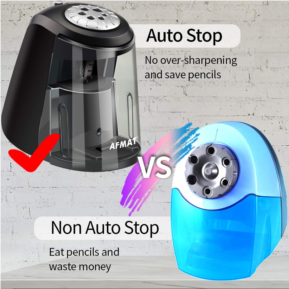 AFMAT Electric Pencil Sharpener Heavy Duty, 6 Holes, Large Adjustable Pencil Sharpener for Artists, Super Quiet Classroom Electric Sharpener with Helical Blade, Auto Stop for 6-11mm Jumbo Pencils