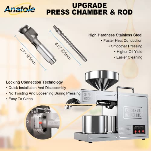 Anatole Oil Press Machine Electric Seed Oil Maker Stainless Steel 820W Automatic Kitchen Oil Extractor for Commercial Home Use 110V US Plug