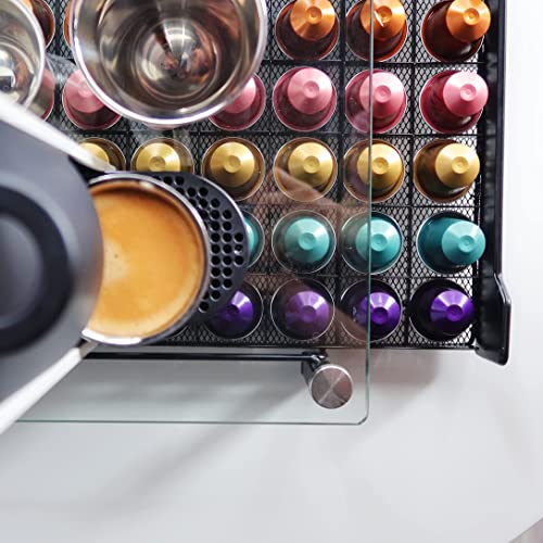 RECAPS Coffee Pod Holder Storage Pod Drawer Pods Holder Compatible with Nespresso Original Line Coffee Pods Kitchen Organizer Black Holds 60 Pods