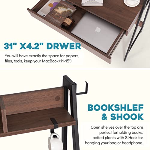 DEILALY 2 Tier Ladder Desk Computer Desk Escritorio para Computadora Desk Shelf Study Desk with Drawer Gaming Desk Study Table W31.5 PC Small Desk Metal Frame Home Office Bedroom