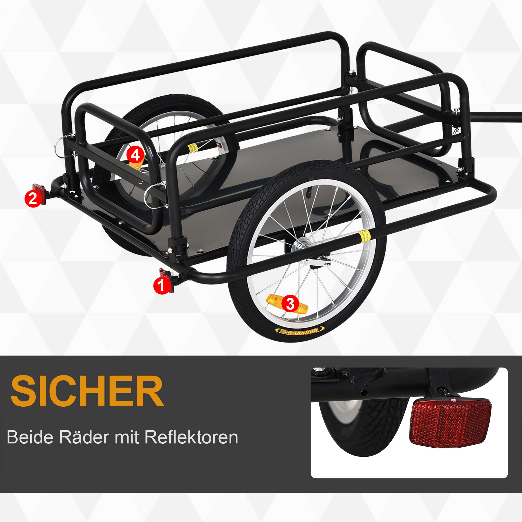 Aosom Wanderer Folding Bicycle Bike Cargo Storage Cart and Luggage Trailer with Hitch - Black