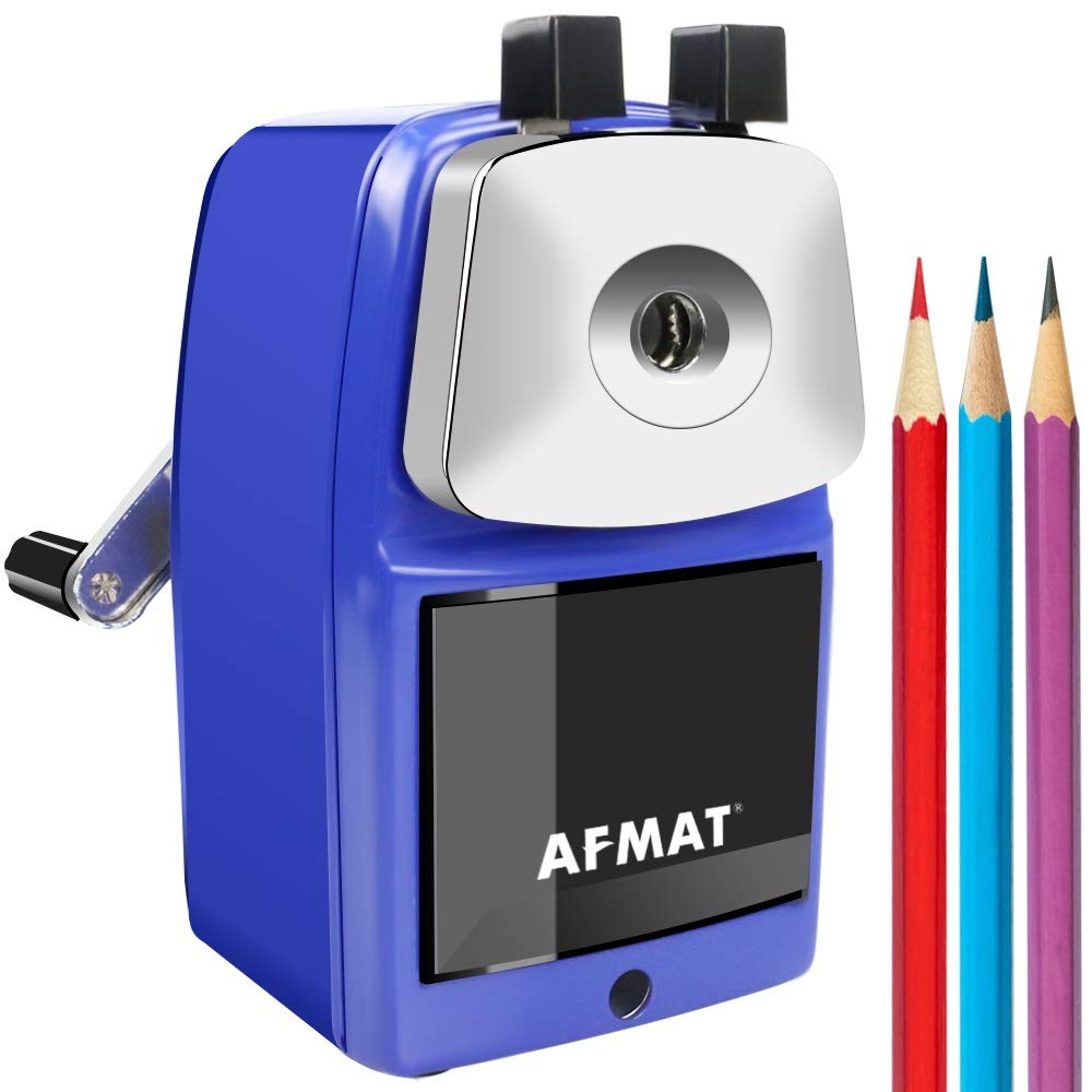 AFMAT Pencil Sharpener Manual, Heavy Duty Pencil Sharpener, Metal Pencil Sharpener for Classroom, Sharpen 6000 Times, Helical Steel Blade, Not Easy to Break, Perfect for Kids, Blue
