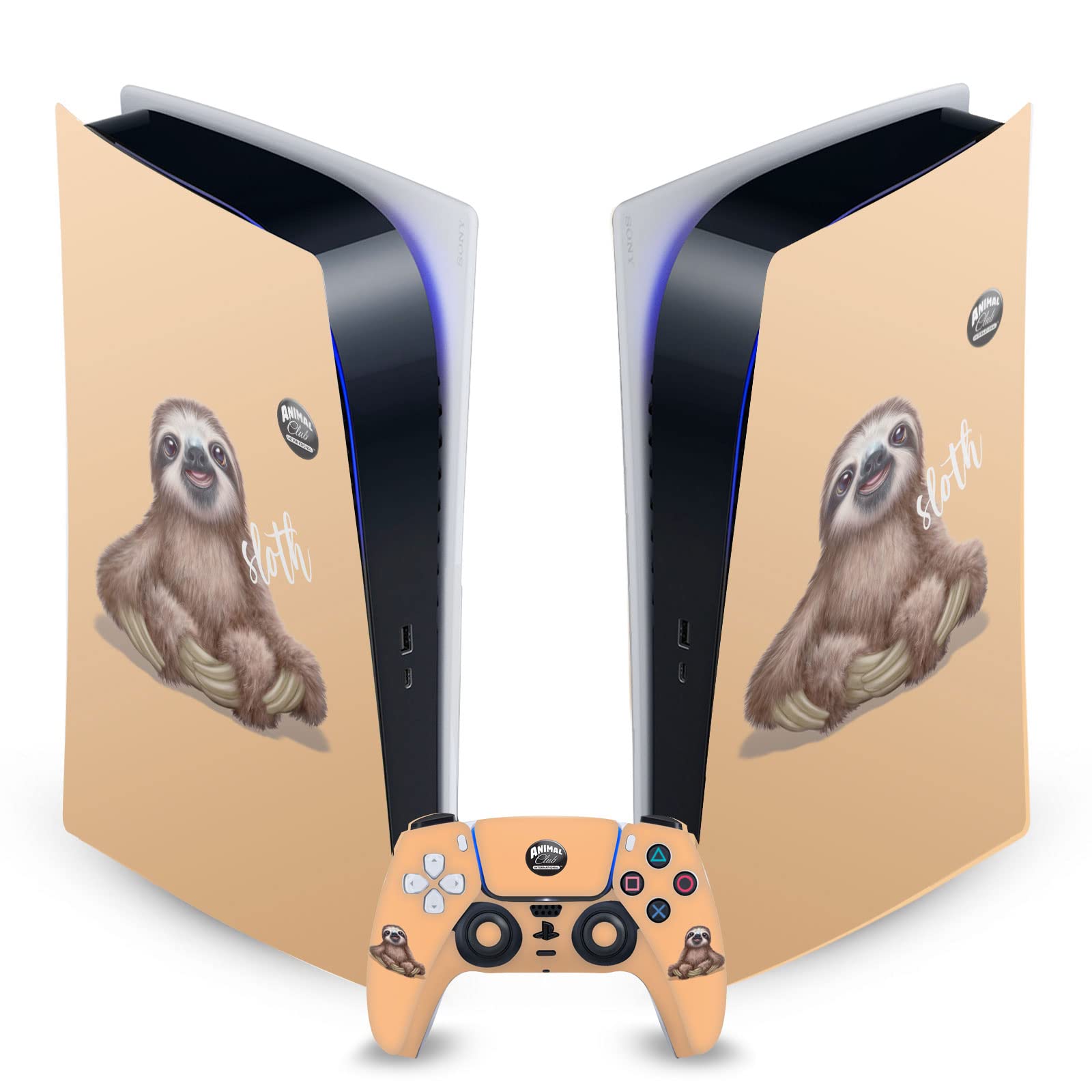Head Case Designs Officially Licensed Animal Club International Sloth Faces Vinyl Faceplate Gaming Skin Decal Compatible With Sony PlayStation 5 PS5 Digital Edition Console and DualSense Controller