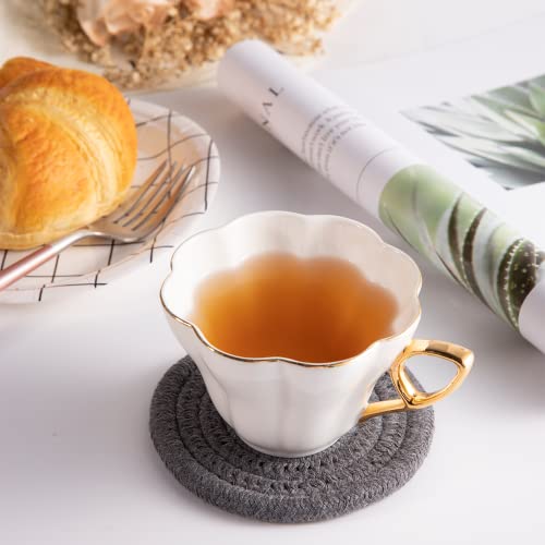 Coasters for Drink Absorbent, Handmade Woven Coasters Set of 8 with Seagrass Basket Holder, Heat-Resistant Coaster for Table Protection, Boho Fabric Coasters Suitable for Kinds of Cups