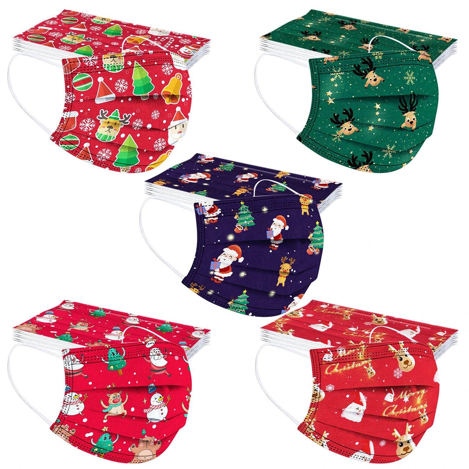 AIHOU Kids Disposable Face Mask 50PCS Childrens Cute Cartoon 3Ply Earloop Protective Breathable Halloween Christmas Face Mask