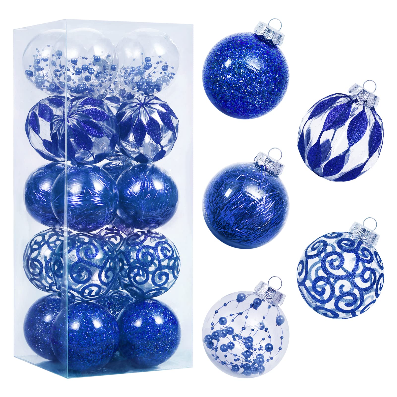 60MM/2.36" Clear Christmas Ornaments Set, 25PCS Shatterproof Decorative Hanging Ball Ornament with Stuffed Delicate Decorations, Xmas Tree Balls for Holiday Party - Green.