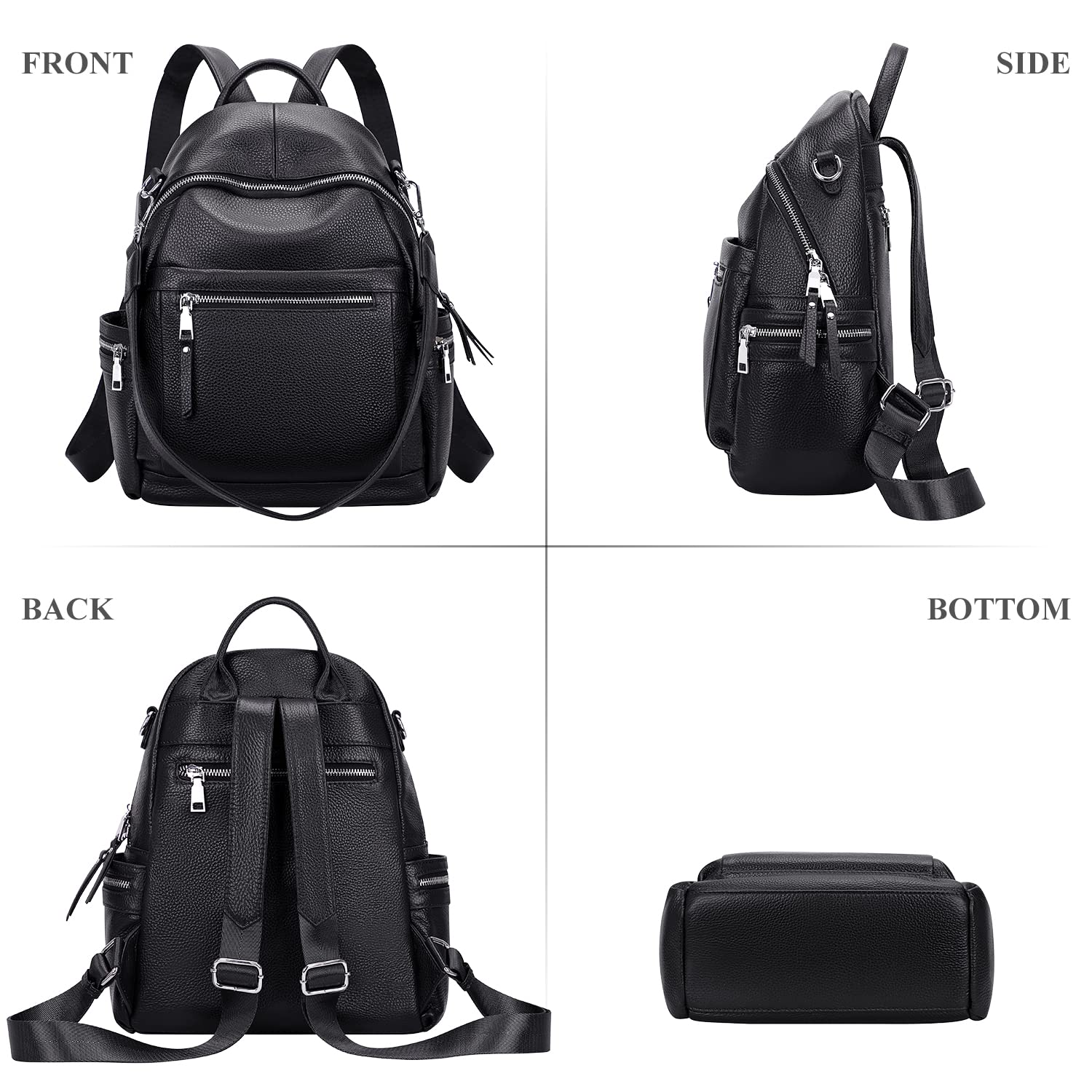 ALTOSY Leather Backpack for Women Convertible Backpack Purse Fashion Shoulder Bag (S105 Black)