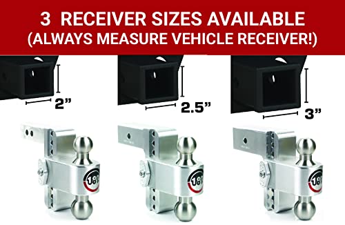 Weigh Safe Adjustable Trailer Hitch Ball Mount - 6" Adjustable Drop Hitch for 2" Receiver - Premium Heavy Duty Aluminum Trailer Tow Hitch w/ Stainless Steel Tow Balls (2" & 2 5/16") - 12,500 lbs GTW