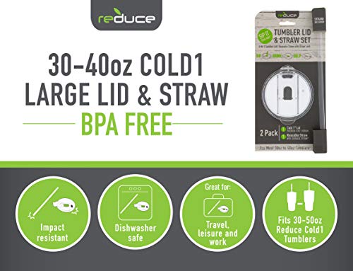 Reduce Tumbler Lid and Straw Set for 30-40 oz Tumblers/Mugs - BPA Free, Dishwasher Safe, Impact Resistant - Replace Broken, Damaged or Lost Reduce Cold 1 Straws and Lids - Large