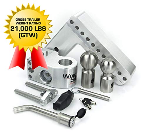 Weigh Safe Adjustable Trailer Hitch Ball Mount - 8" Drop Hitch for 3" Receiver w/ 2 pc Keyed Alike Lock Set, Premium Aluminum Trailer Tow Hitch w/ Built in Weight Scale for Anti Sway, 21,000 lbs GTW