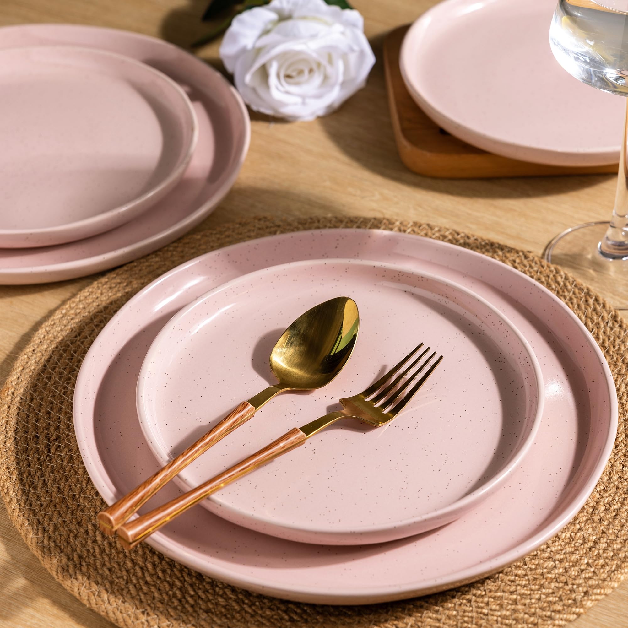 AmorArc Ceramic Dinnerware Sets for 4, 12 Pieces Handpainted Plates and Bowls Set with Wavy Rim, Chip and Scratch Resistant Stoneware Dishes Set, Dishwasher & Microwave Safe, Light Blue
