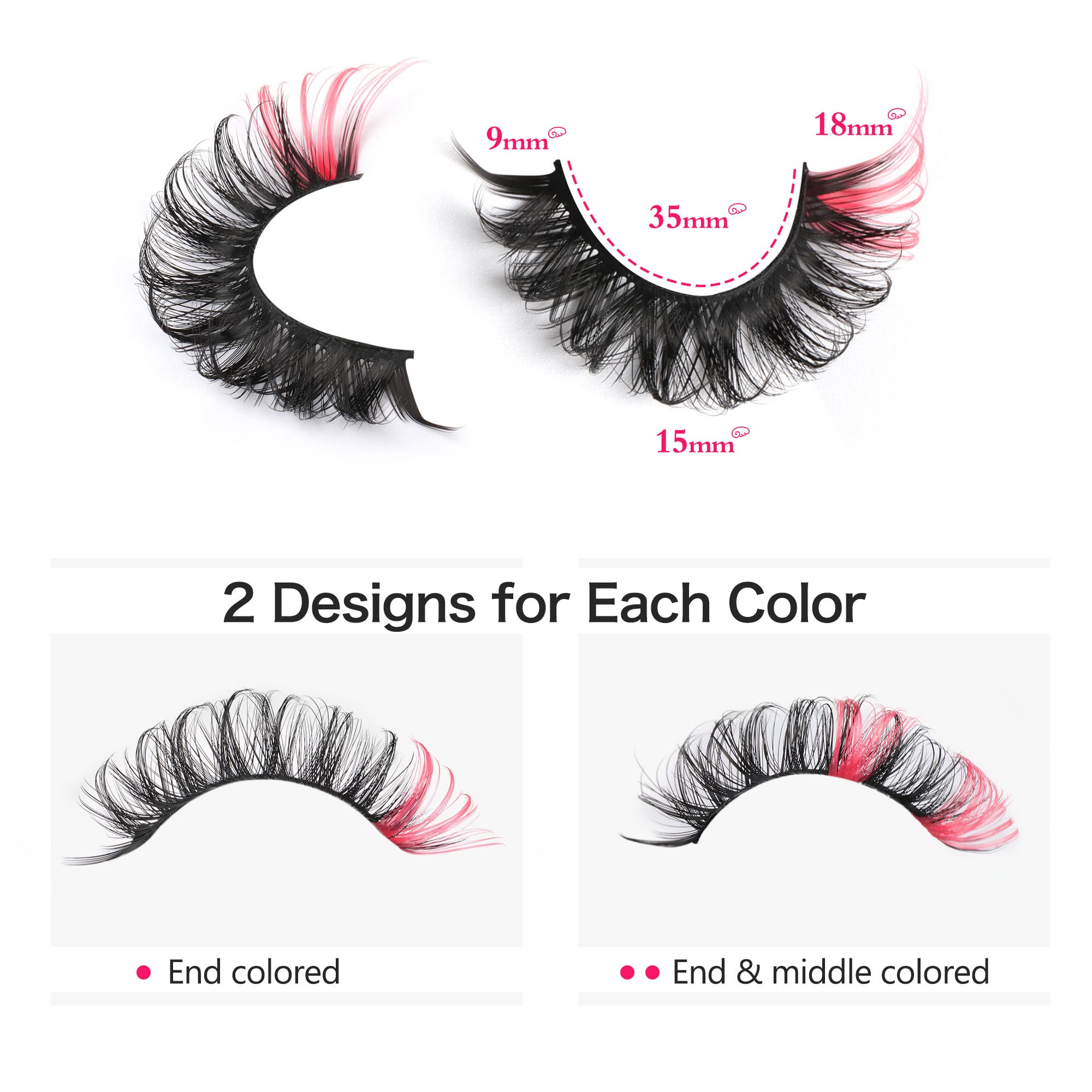ALPHONSE Colored Lashes, Russian Strip False Lashes with Color, D Curl Fluffy Volume Curly Faux Mink Lash Pack 10 Pairs