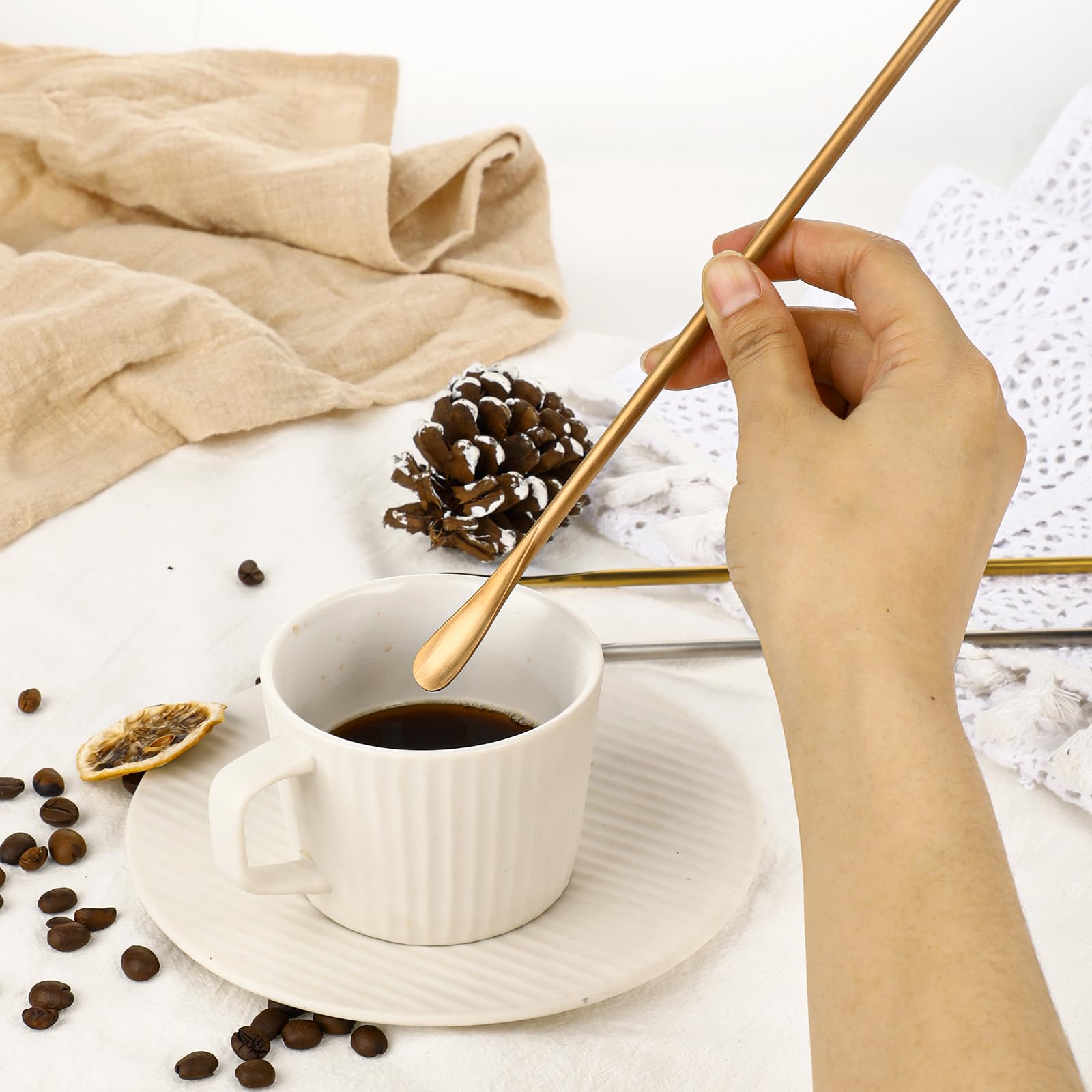 Coffee Stir Sticks, 3 Pcs Coffee Spoons Stainless Steel Mixing Spoon with Long Handle 10 Inches Metal Cocktail Stirring Spoons Tea Spoon Espresso Spoons Accessories Iced Coffee Drinks Stirrer Set