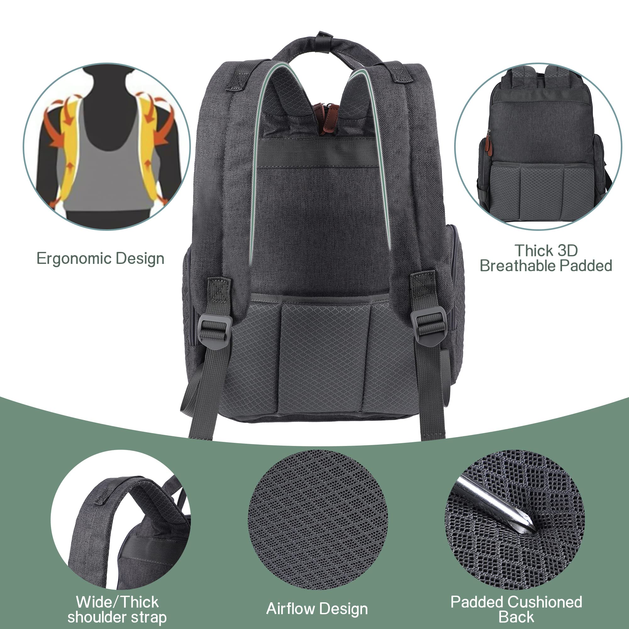 BABYARA Diaper Bag Backpack with Changing Pad, Waterproof Baby Bag with Insulated Pockets, Stroller Straps & Ergonomic Design
