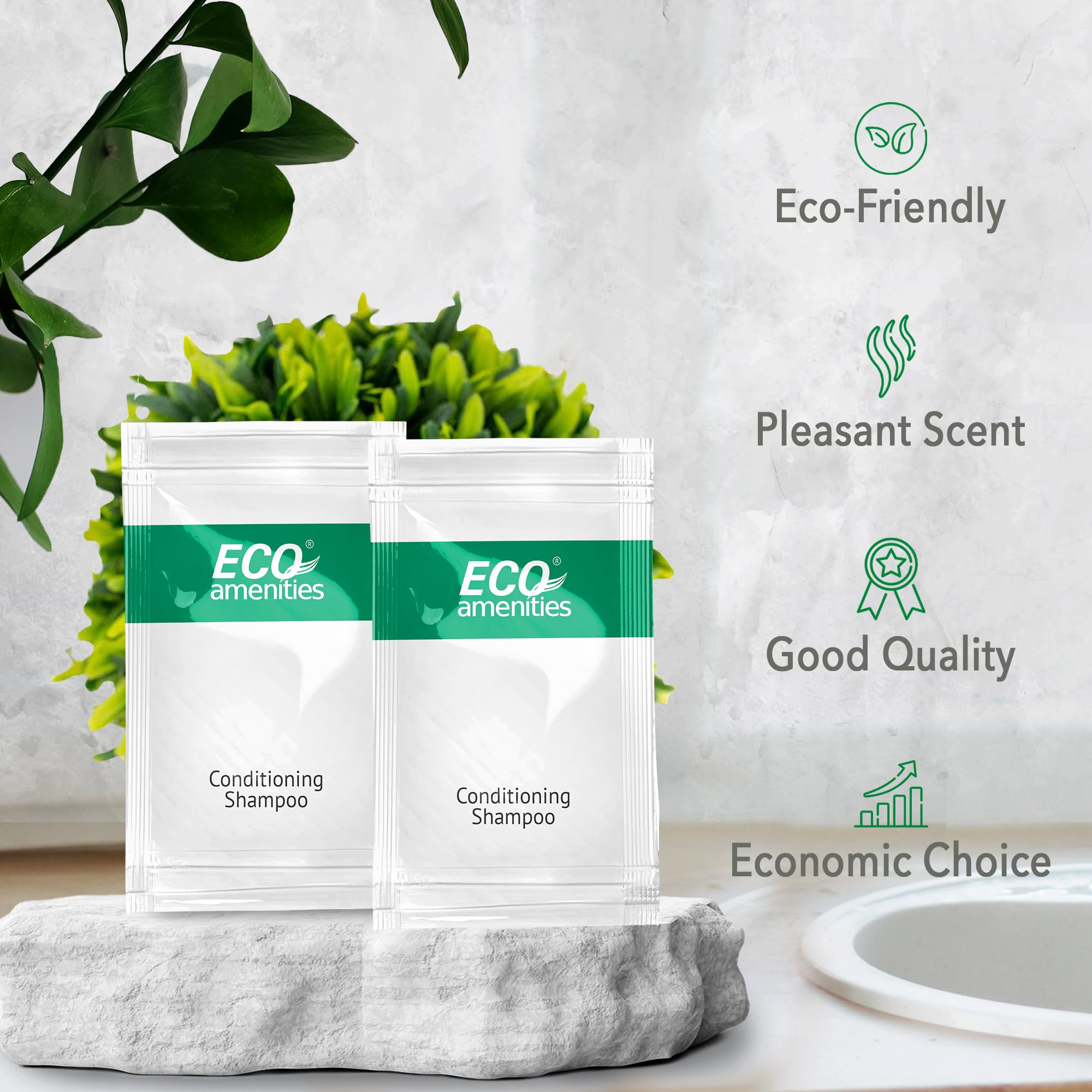 ECO Sachet Individually Wrapped Travel Toiletries, Bulk Mini Hotel Shampoo and Conditioner 2in1 10ml (100 pk)