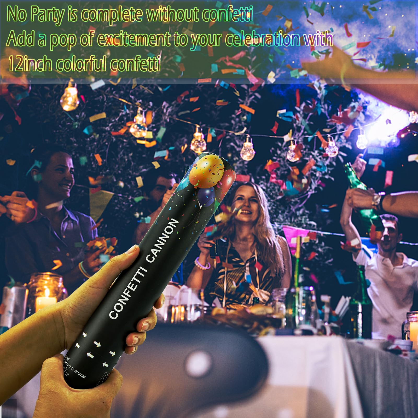 Biodegradable Confetti Cannon 6 Pack - Popper Party 12 Inch Confetti Shooter for Wedding Birthday Graduation Celebration New Year’s Eve Confetti Cannons Launch 20-26 ft