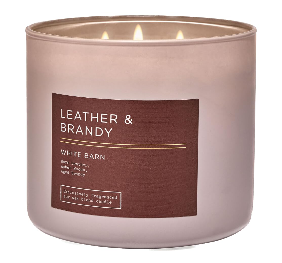 Bath + Body Works Leather and Brandy Candle - Warm Leather + Amber Woods + Aged Brandy - 3 Wick Scented Candles for Men - 14.5 oz, New for 2024