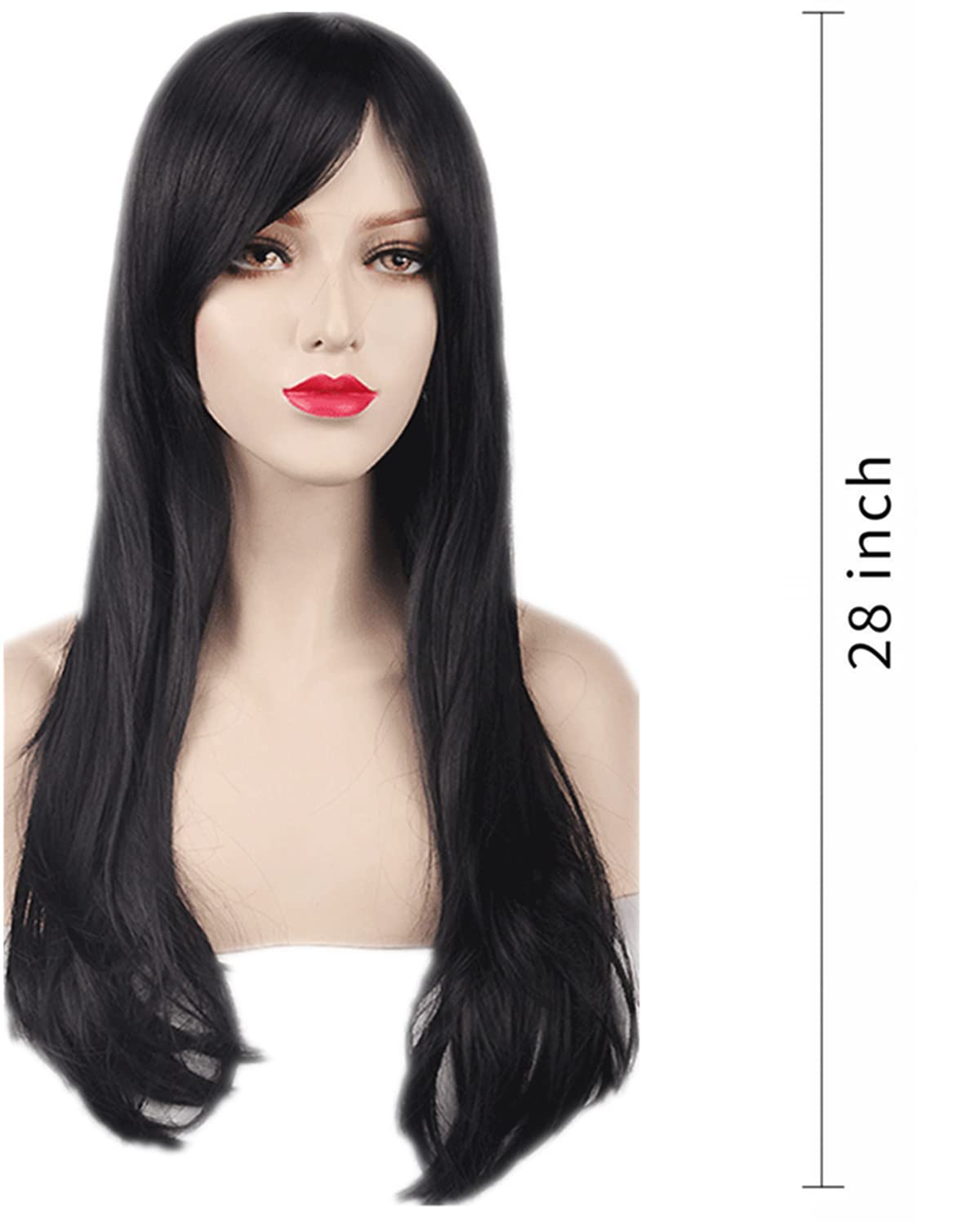 AneShe Wigs 28" Long Wavy Hair Heat Resistant Cosplay Wig for Women (Black)