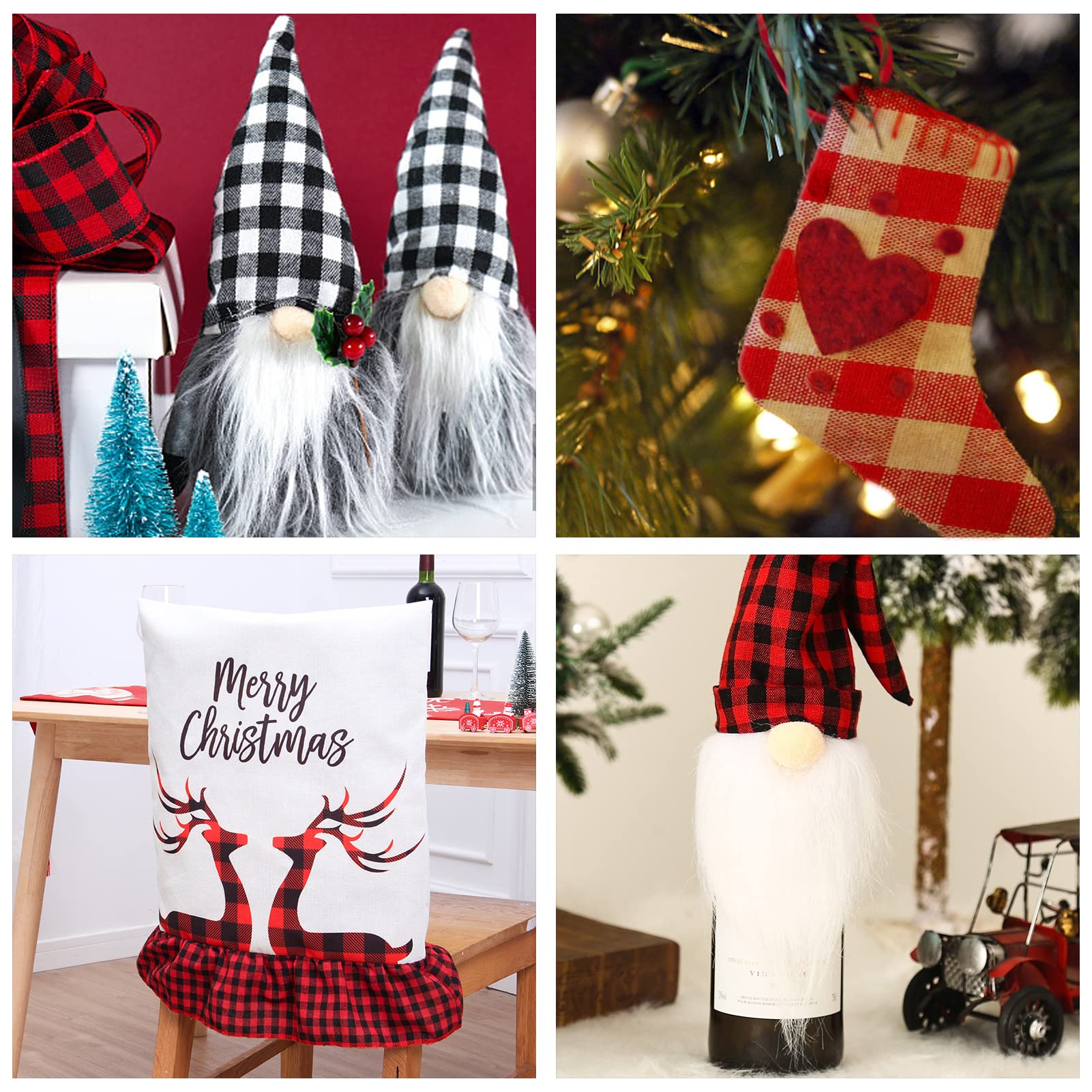 60pcs Buffalo Plaid Fabric, Christmas Fabric Fat Quarters, 6 Styles Cotton Xmas Quilting Fabric Squares for Sewing Patchwork DIY Homemade Crafts (5.9 inches)