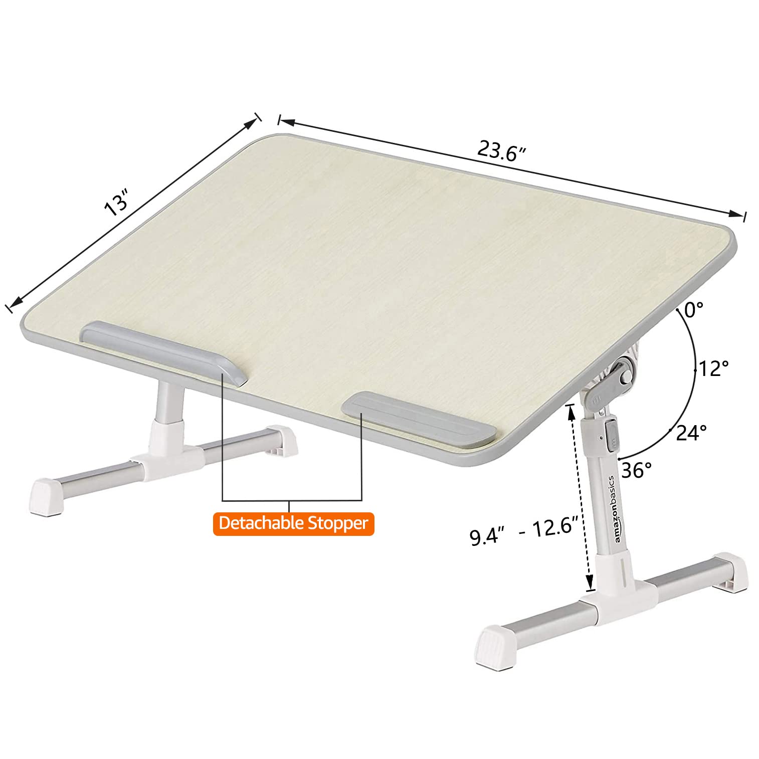 Amazon Basics Adjustable Tray Table Lap Desk Fits up to 17-Inch Laptop, Large, 13"x24", Cream