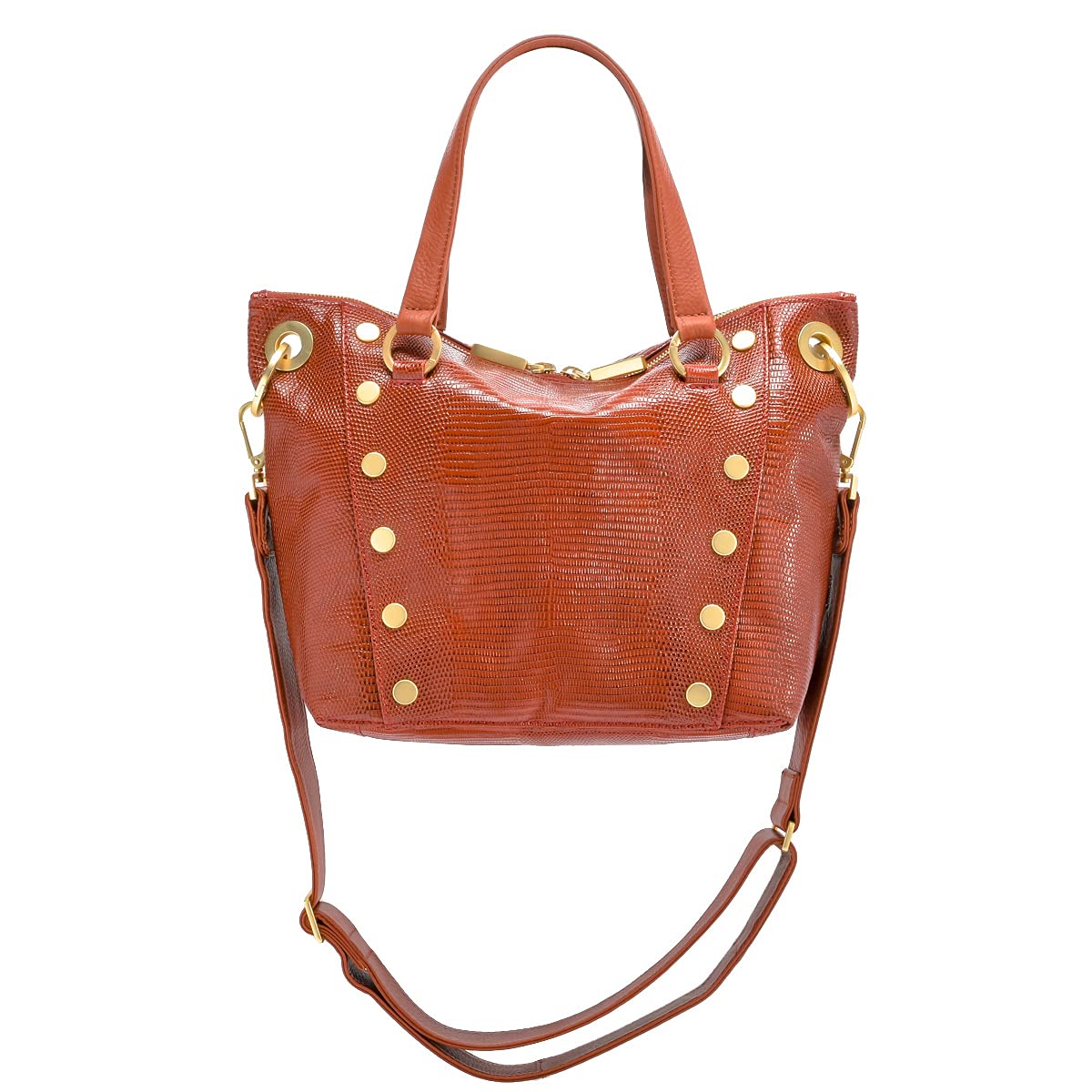 Hammitt Large Redwood Lizard Medium SATCHEL Brown Leather Bag Purse GOLD Handbag NEW