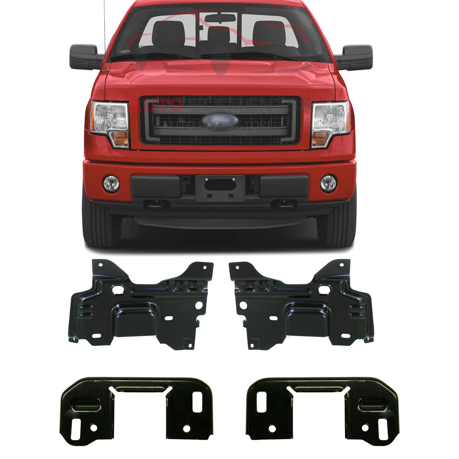 Autoelementss Front Bumper Bracket + Mounting Plate Right Passenger & Left Driver Side For 2009-2014 Ford F-150 Direct Replacement 9L3Z17B984A 9L3Z17B985A 9L3Z5D058AA 9L3Z5D059AA