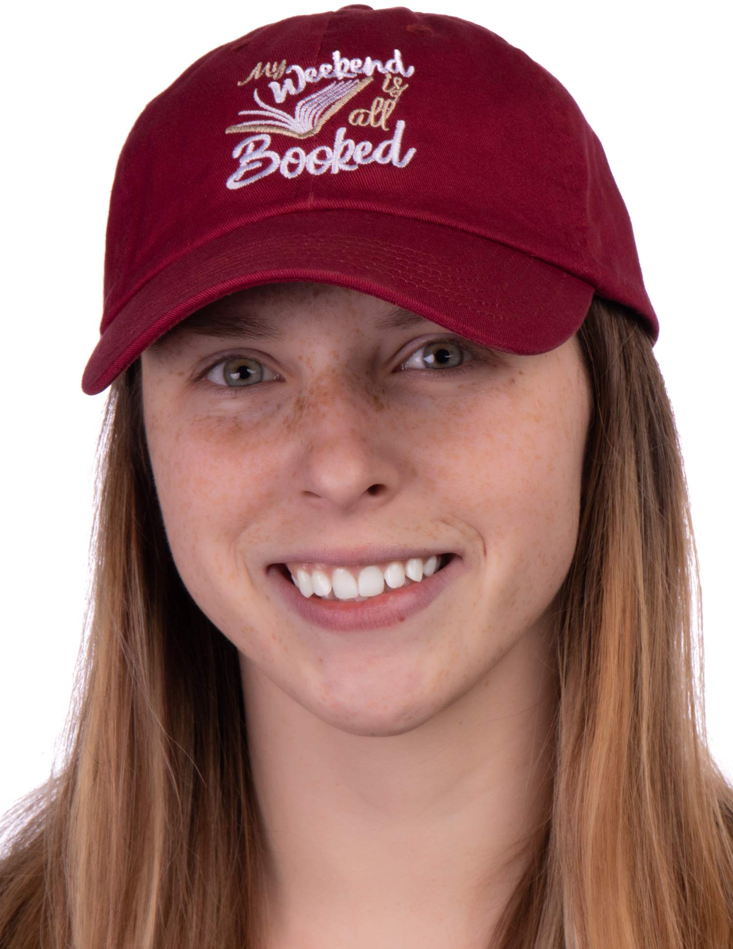 Ann Arbor T-shirt Co. My Weekend is All Booked | Funny Cute Book Club Reader Reading Women's Baseball Dad Hat-Cardinal