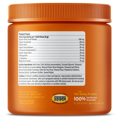 Zesty Paws Calming Chews for Dogs - Composure & Relaxation for Everyday Stress & Separation - with Ashwagandha, Organic Chamomile, L-Theanine & L-Tryptophan – Peanut Butter - 90 Count