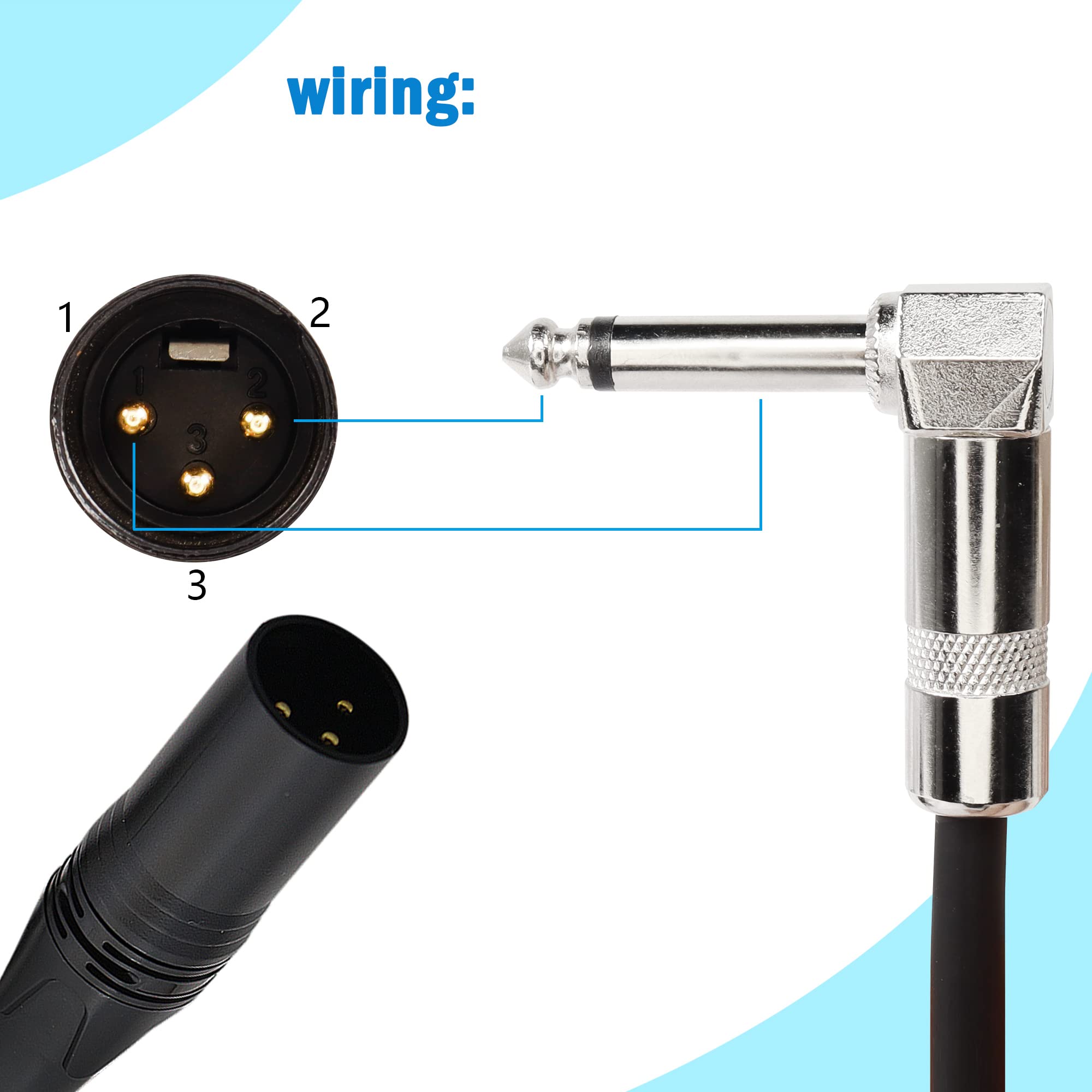 PNGKNYOCN Right Angle 6.35mm Mono to XLR 3 Pin Cable,90 Degree 1/4 Male to XLR Male Interconnect Cable for Soundbox, Microphone, Power Amplifier Etc(50cm)