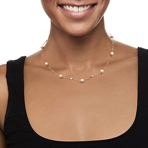Ross-Simons 6-7mm Cultured Pearl and .30 ct. t.w. Diamond Station Necklace in 14kt White Gold. 16 inches