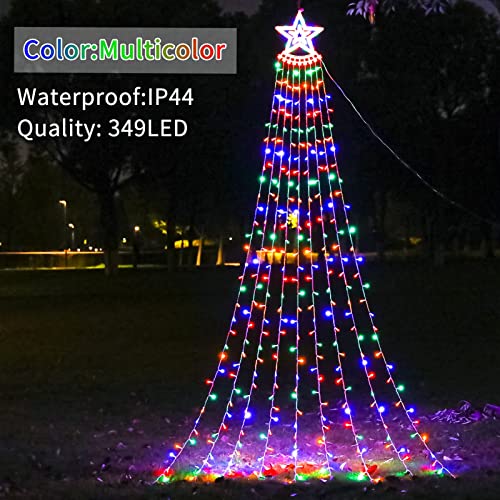 Cobbe Christmas Decorations Outdoor Star String Lights,349 LED 8 Modes with 14" Topper Star Christmas Tree Lights,Star Waterfall Lights for Outside Tree Yard Wedding Home Party WJX-MULTI-1HD