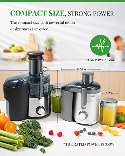 Juicer with Titanium Enhanced Cut Disc, GDOR Dual Speeds Centrifugal Juice Maker Machines with 2.5" Feed Chute, for Fruits and Veggies, Anti-Drip, Includes Cleaning Brush, BPA-Free, White