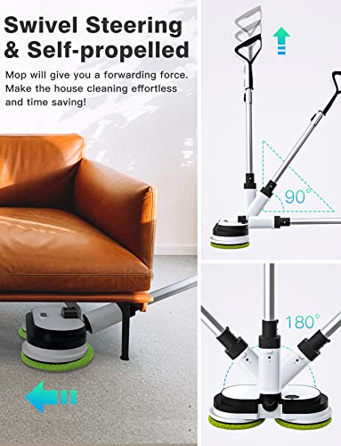Cordless Electric Mop, Electric Floor Cleaner with LED Headlight & Water Sprayer, Up to 60 mins Detachable Battery, Dual-Motor Powerful Spin Mop with 300ML Water Tank for Multi-Surface, Self-Propelled