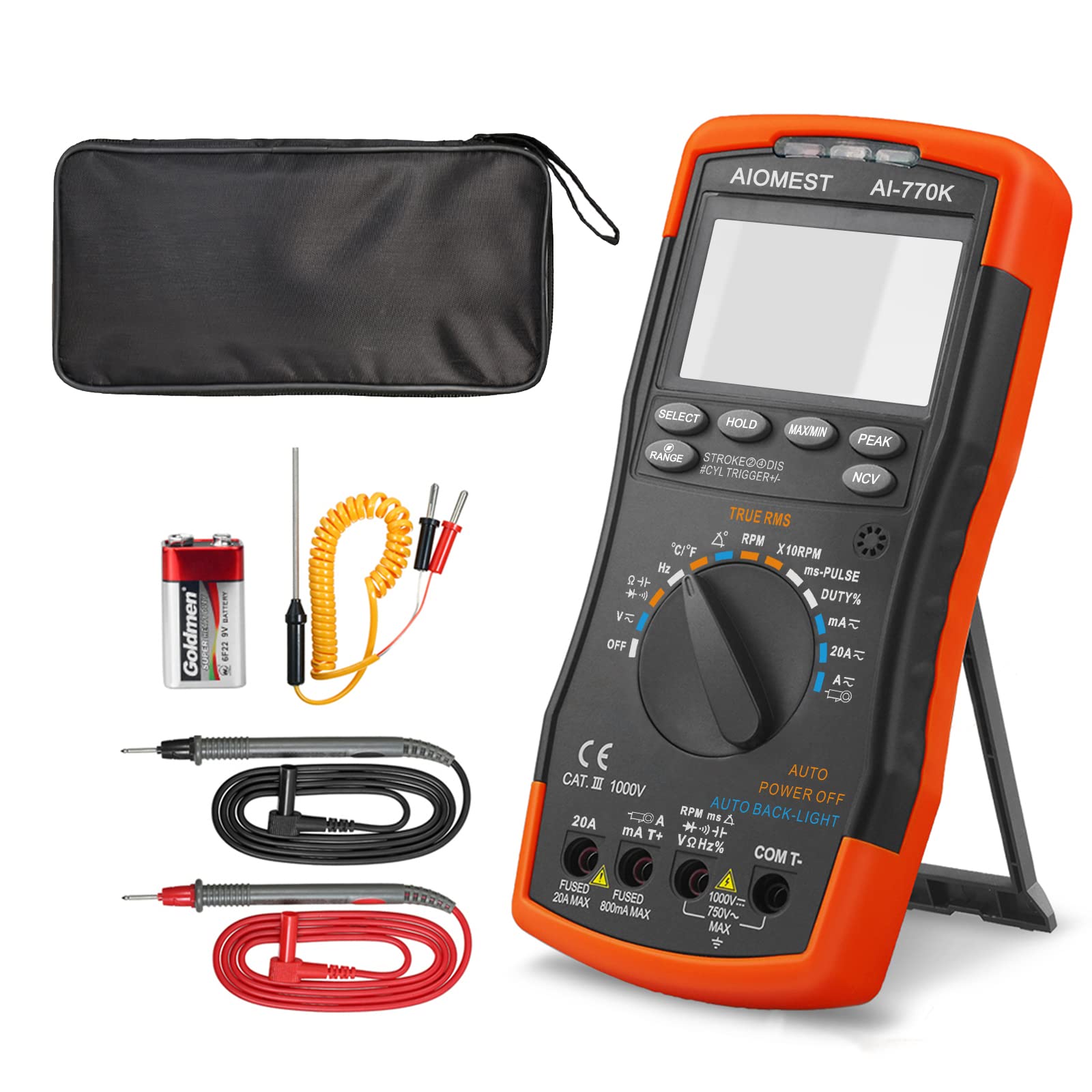 AIOMEST AI-770K Automotive Digital Multimeter Engine Analyzer,True-RMS 6000 Count DMM Meter for Dwell Angle, RPM, Injection Pulse,AC/DC Amps Volt Ohm Temperature Multi-Tester
