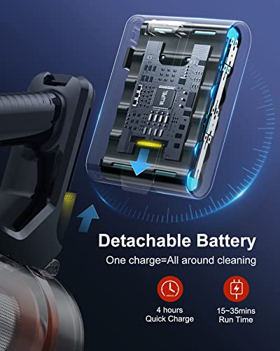 Cordless Vacuum Cleaner, WLUPLE Stick Vacuum Cleaner with 30KPA Powerful Suction, 400W Lightweight Handheld Vacuum with LED Display for Hardwood Floor Carpet Pet Car Cleaning (Hero 8)