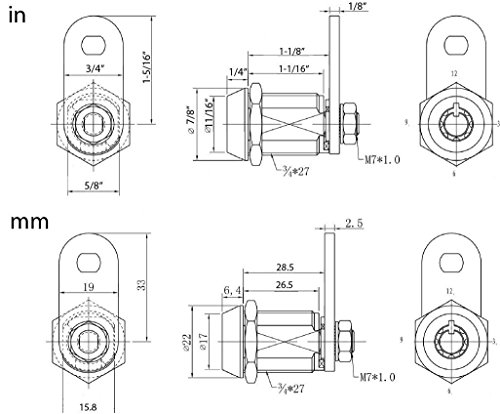 FJM Security 2400AL-KA Tubular Cam Lock with 1-1/8" Cylinder and Chrome Finish, Keyed Alike