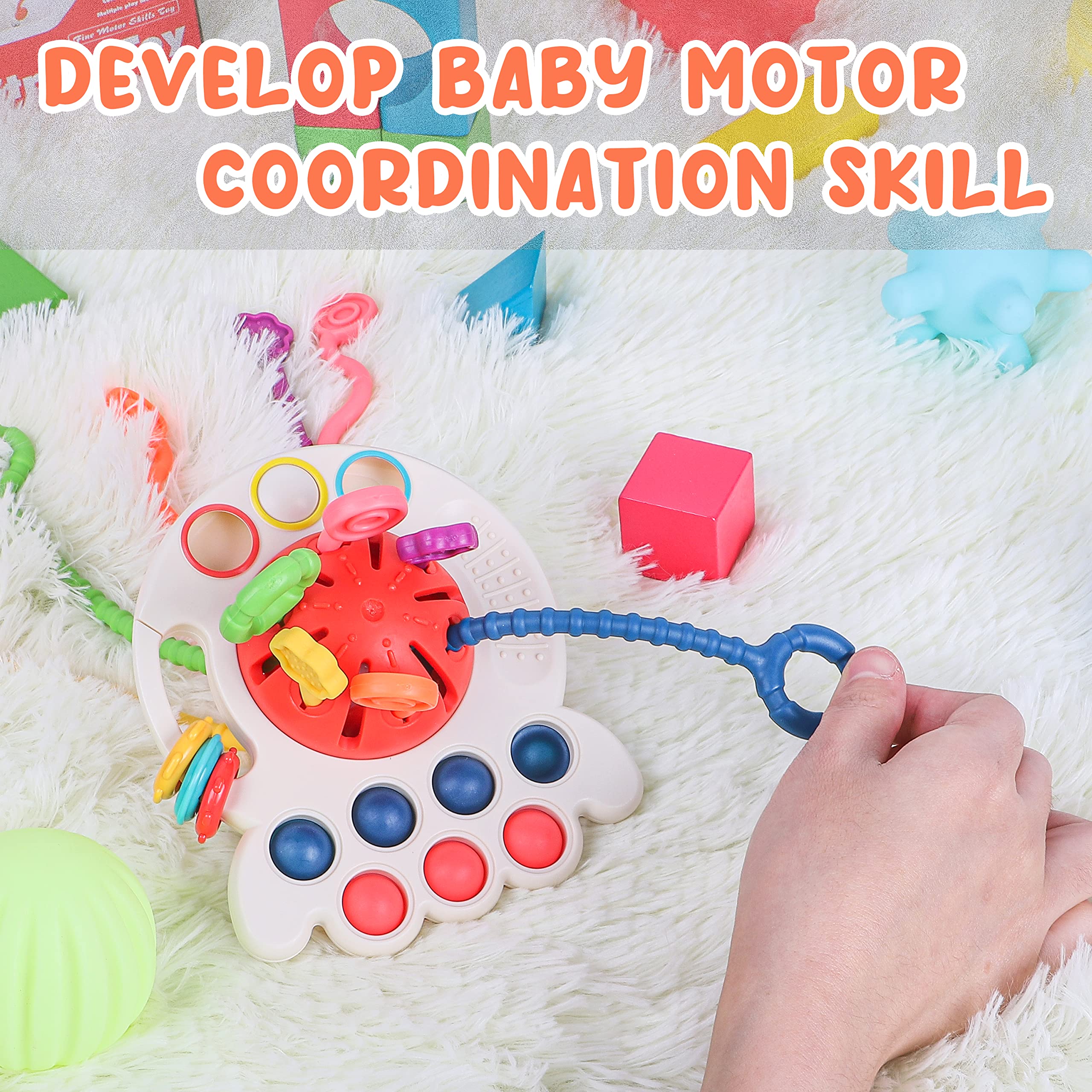 Baby Montessori Sensory String Toys for 1 Year Old, AMTIOPS Cat Pull String Toy for Developing Baby Motor Skill Sensory Toys for Toddlers 1-3 & Learning Pull Toys
