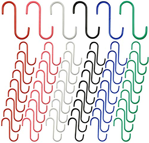 Wellmax 60PCS S Hooks for Hanging, Heavy Duty S Shaped Hooks, Colored Metal S Hook Set for Hanging Plants, Closet, Kitchen, Pot Rack, and pots and Pans. 5 inches Long and 6mm Thick