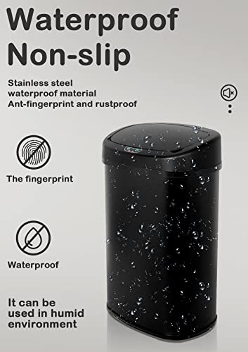 BIQWBIC 50L/13Gal Automatic Trash Can for Home and Kitchen, Large Stainless Steel Kitchen Trash Can Motion Sensor Garbage Can Fingerprint-Resistant Trash Cans, Soft Close Lid (Black)
