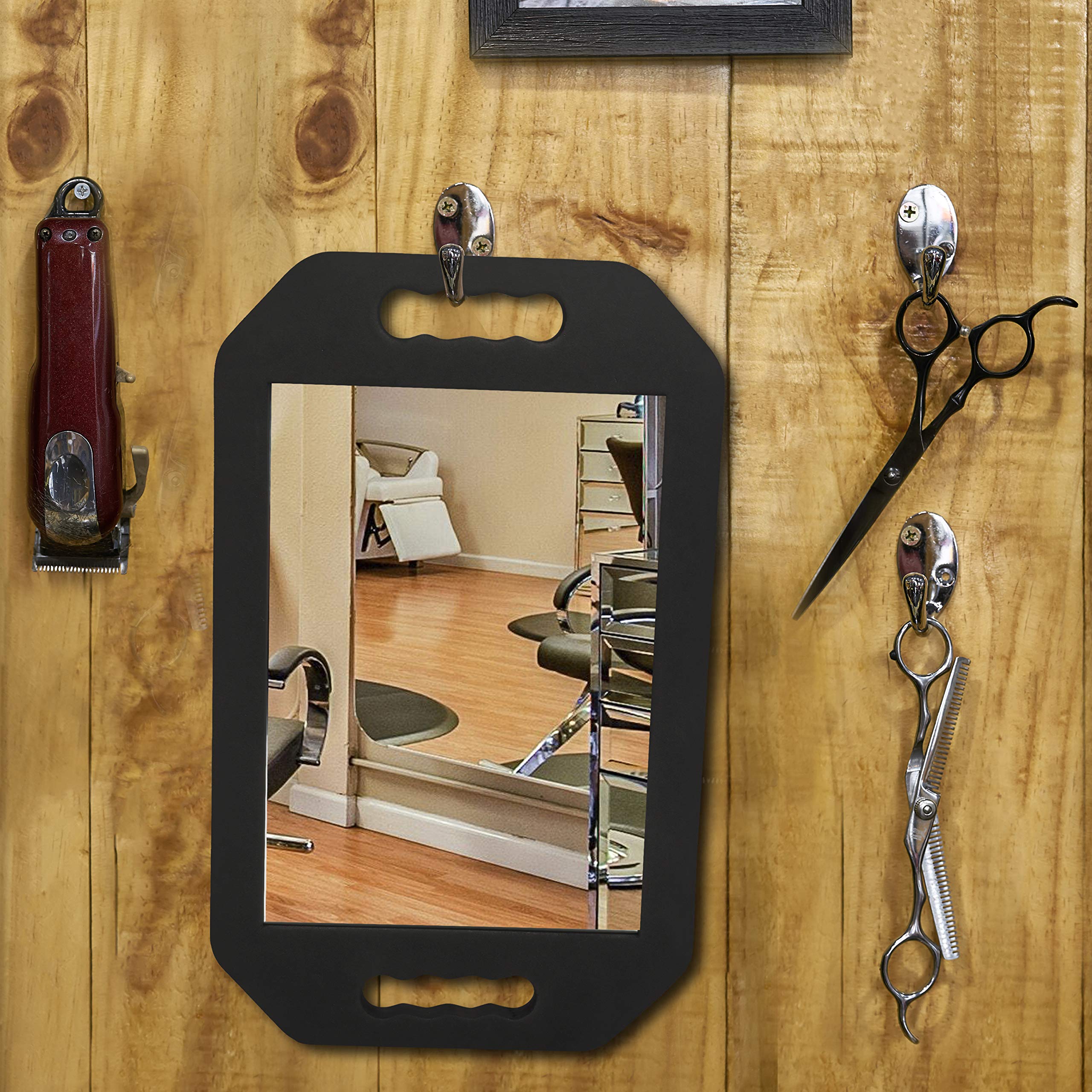 Kurtzy Lightweight Handheld Hairdressing Mirror - Black Foam Handle Mirror for Barbers, Salons and Beauticians - Double Handle Mirror - Viewing Mirror for Back of Head Haircuts